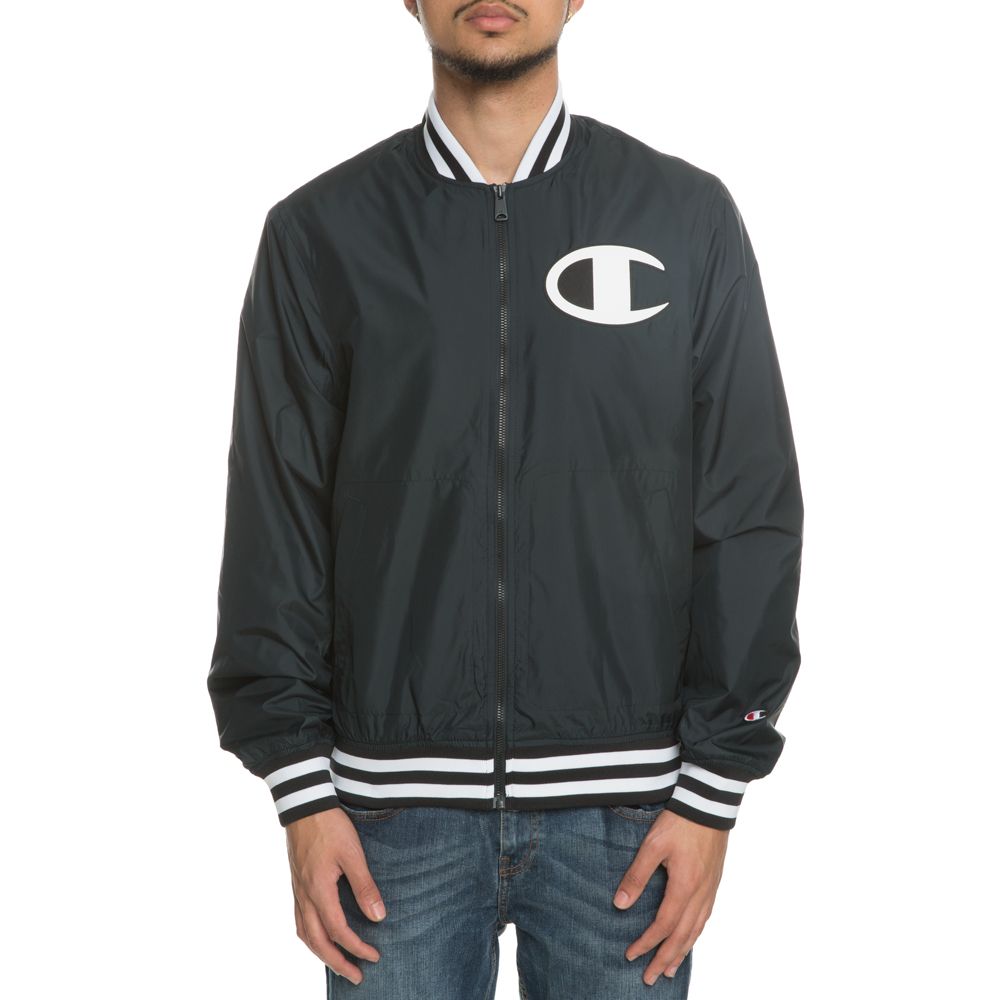 MEN'S CHAMPION SATIN BASEBALL JACKET BLACK