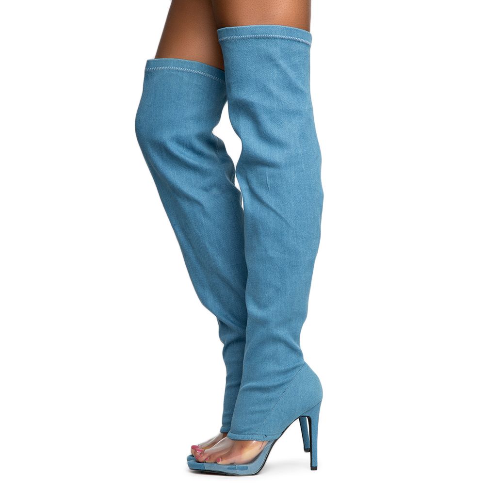 CAPE ROBBIN Lola-15 Heeled Boots LOLA-15/DENIM - Shiekh