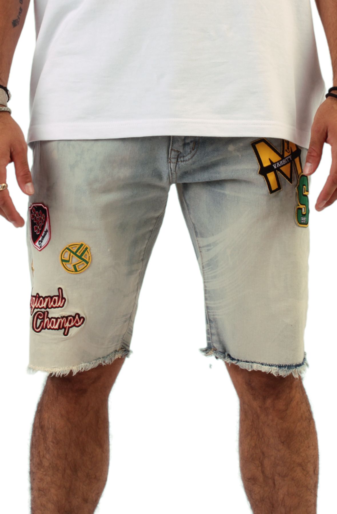 SMOKE RISE Varsity Denim Shorts JS23239SK-VBLUE - Shiekh