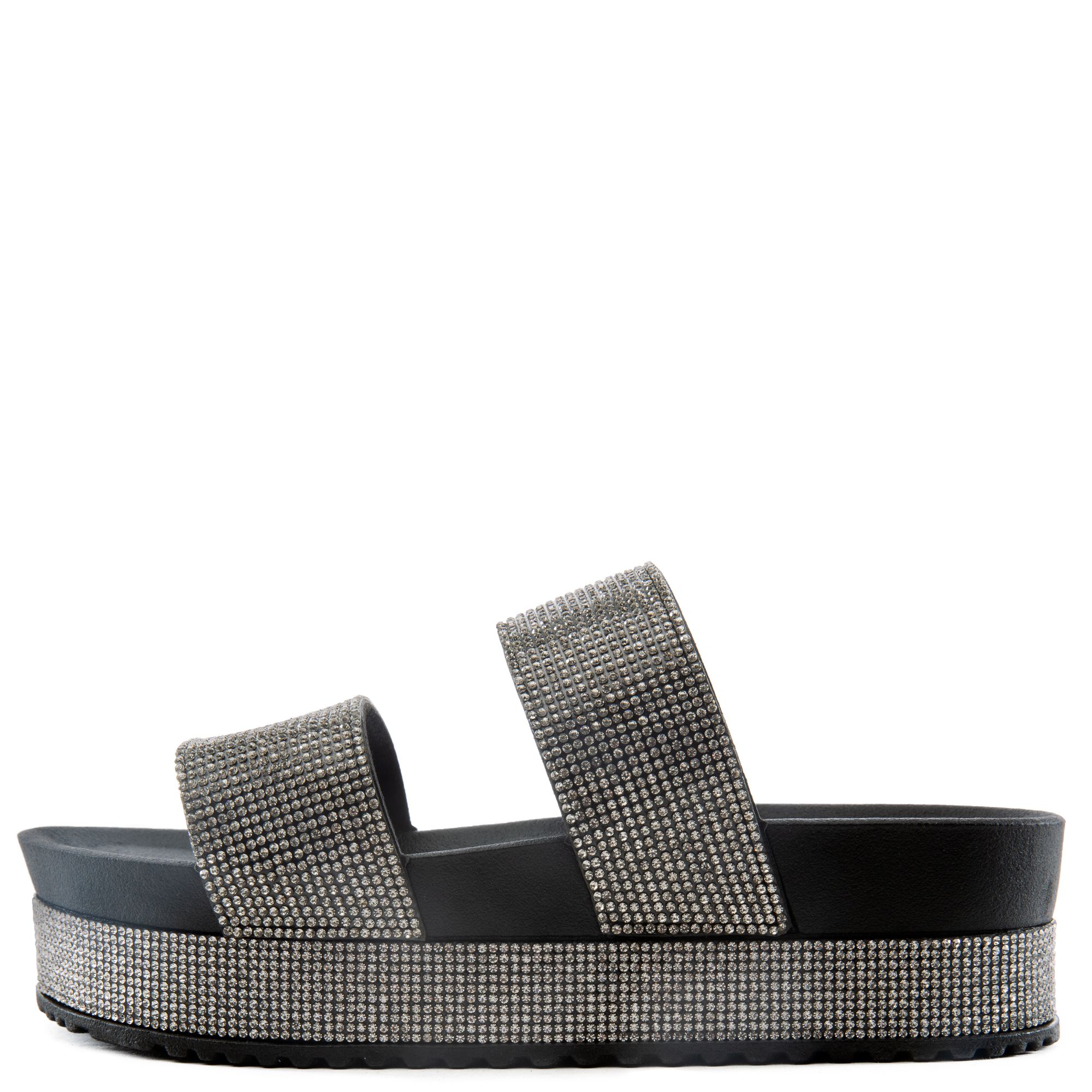 LILIANA Buffy-1 Rhinestone Band Platform Slides BUFFY-1-BLK - Shiekh