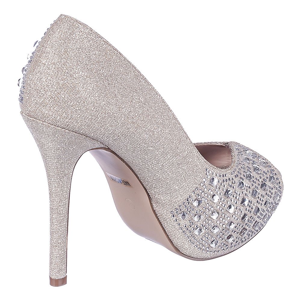 BLOSSOM Carina-2 Bedazzled Peep Toe Pumps CARINA-2/NUDES - Shiekh