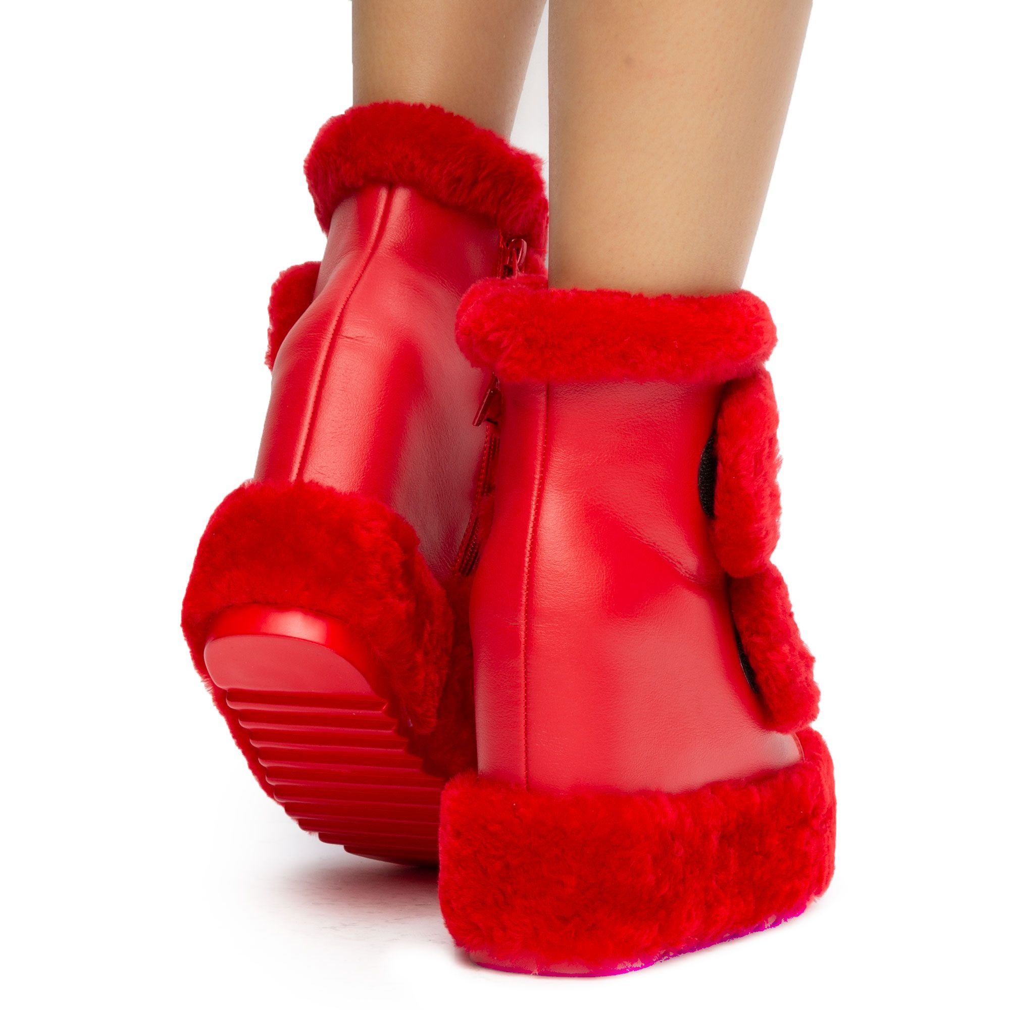 ANTHONY WANG Dizzy Dream Wedge Fur Booties DIZZY DREAM-RED - Shiekh