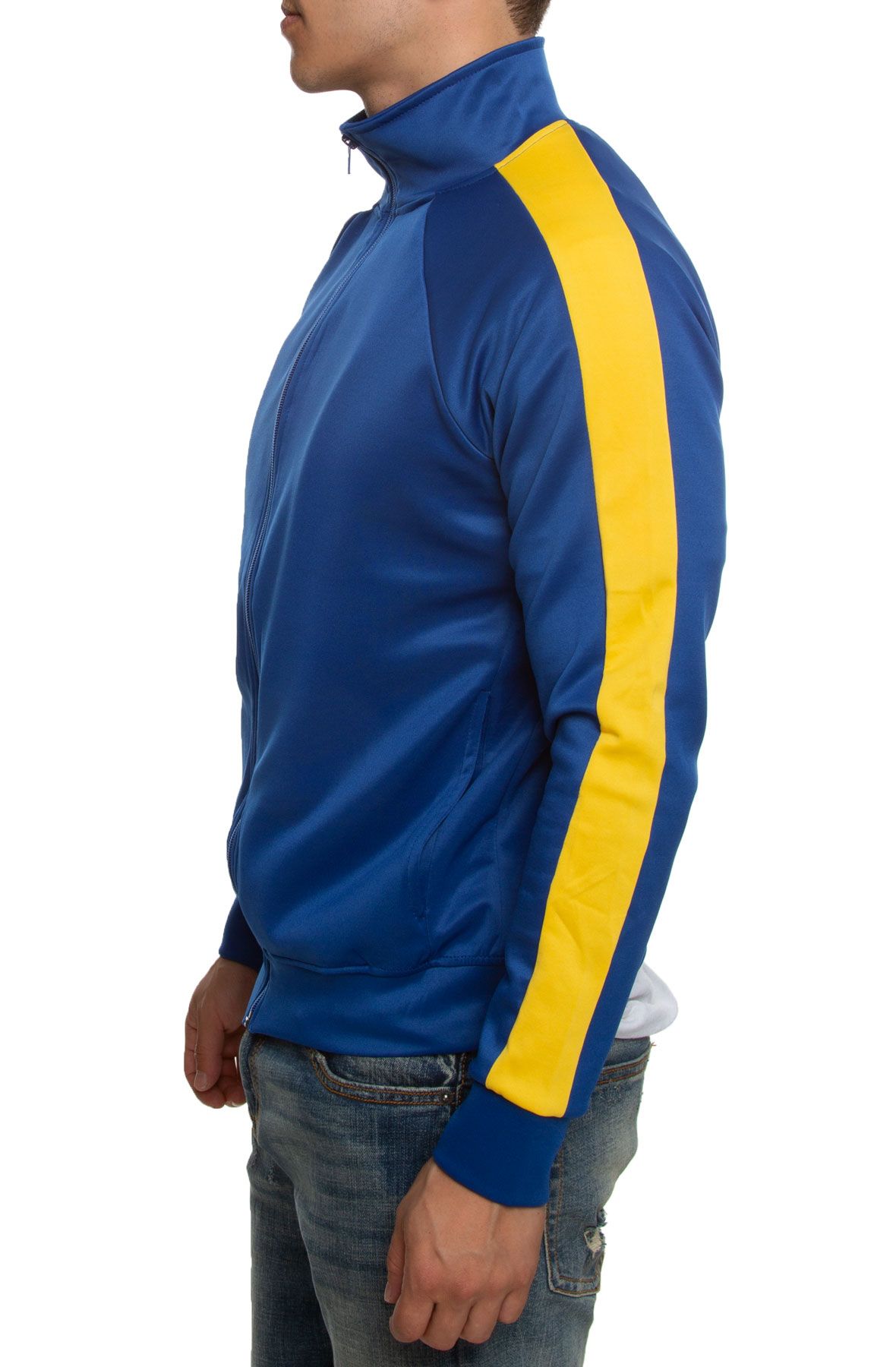 E STREET Yellow Stripe Track Jacket in Blue JACKET-02 - Shiekh
