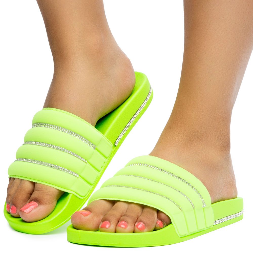 LILIANA Magnolia-1 Neoprene with Stones Slides MAGNOLIA-1-GRN - Shiekh