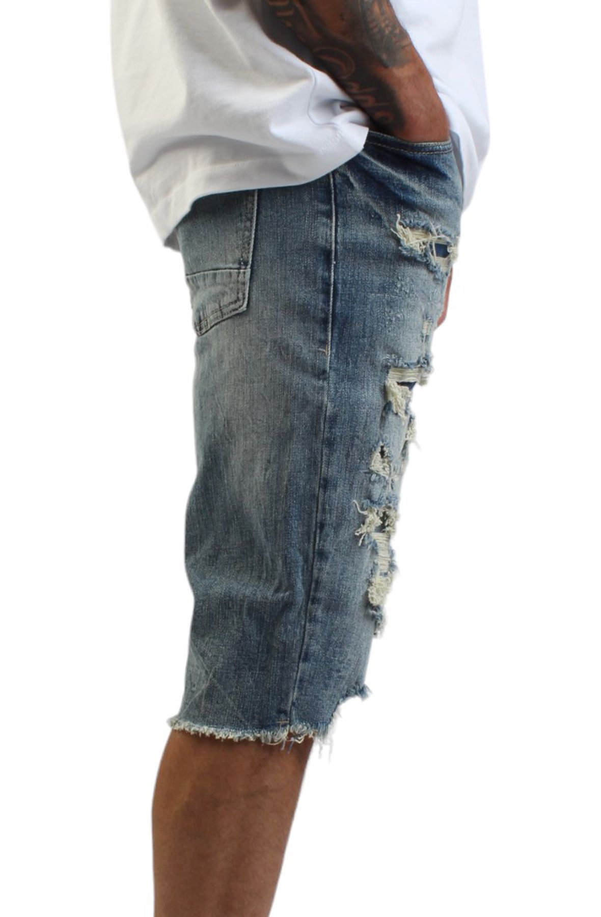SMOKE RISE Distressed Denim Short JS21121EB-MBLUE - Shiekh