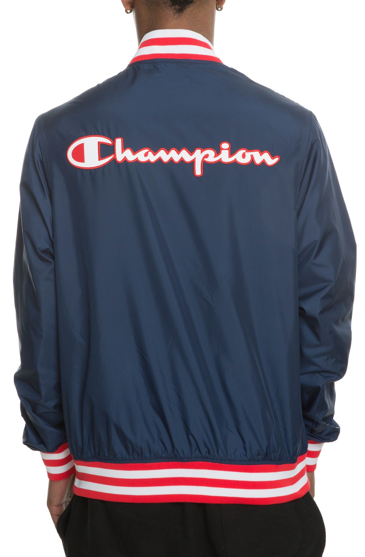 CHAMPION The Satin Baseball Letterman Jacket in Navy V1941-549745-PM3 ...