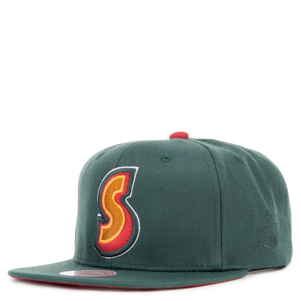 MITCHELL AND NESS SEATTLE SUPERSONICS SNAPBACK BH7114-SSU-E-8QQ - Shiekh