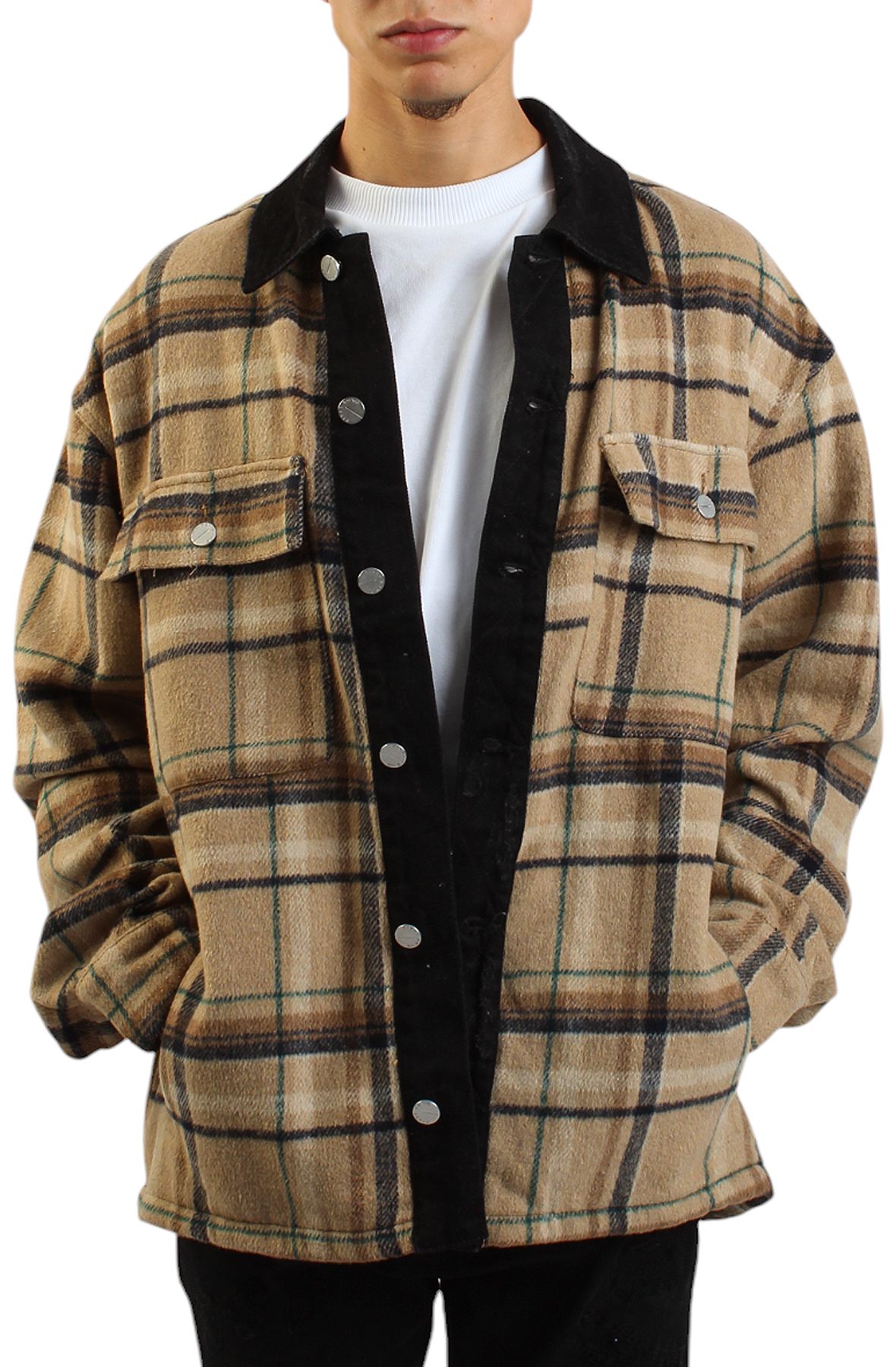 FIRST ROW Plaid Denim Combo Shacket FRJ2005SK - Shiekh