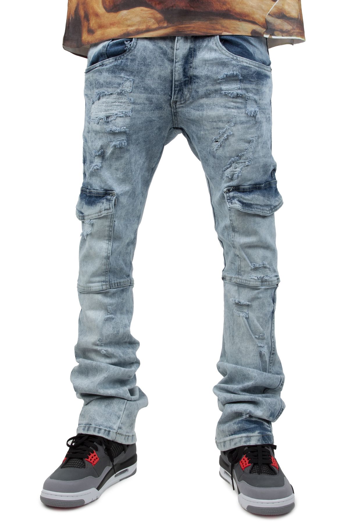 DRVN DENIM NYC Flare Stack Type Cargo Jeans BT21411-BLUE - Shiekh