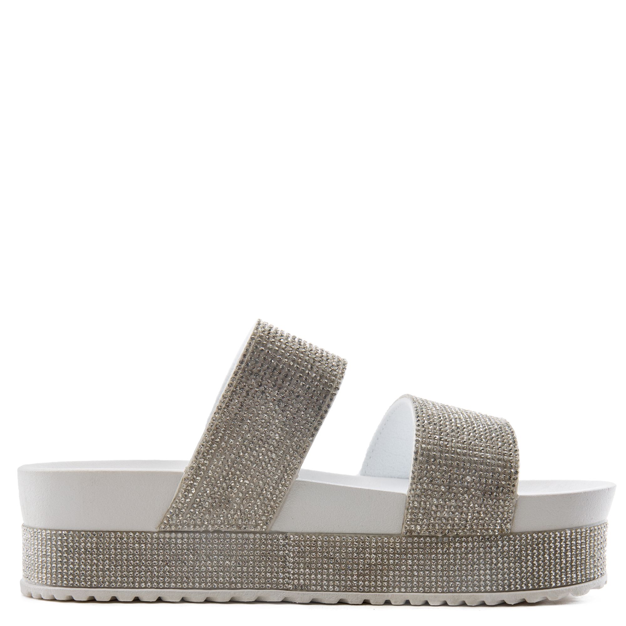 LILIANA Buffy-1 Rhinestone Band Platform Slides BUFFY-1-WHT - Shiekh