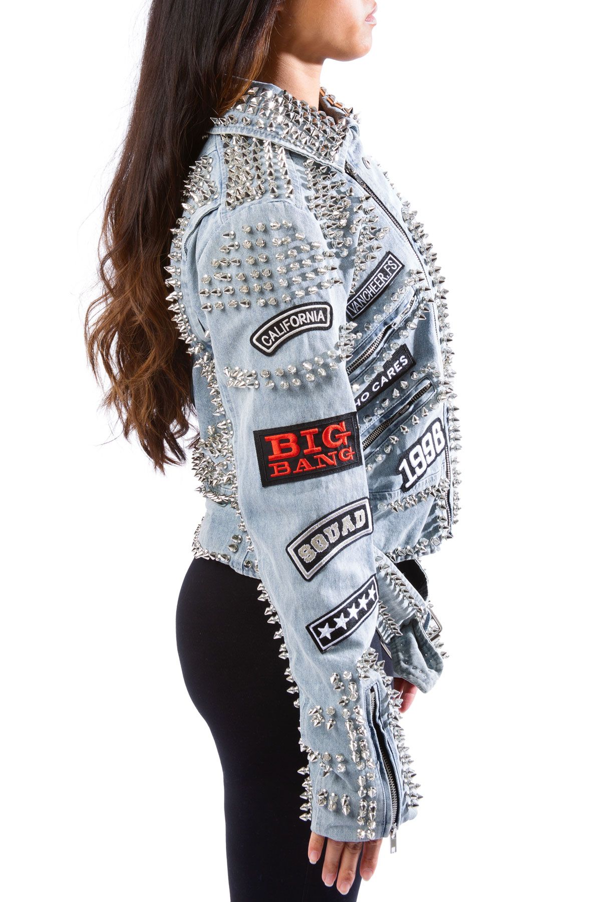 AZALEA WANG ACDC Denim Studded Jacket ACDC-DENIM-LTBLU - Shiekh