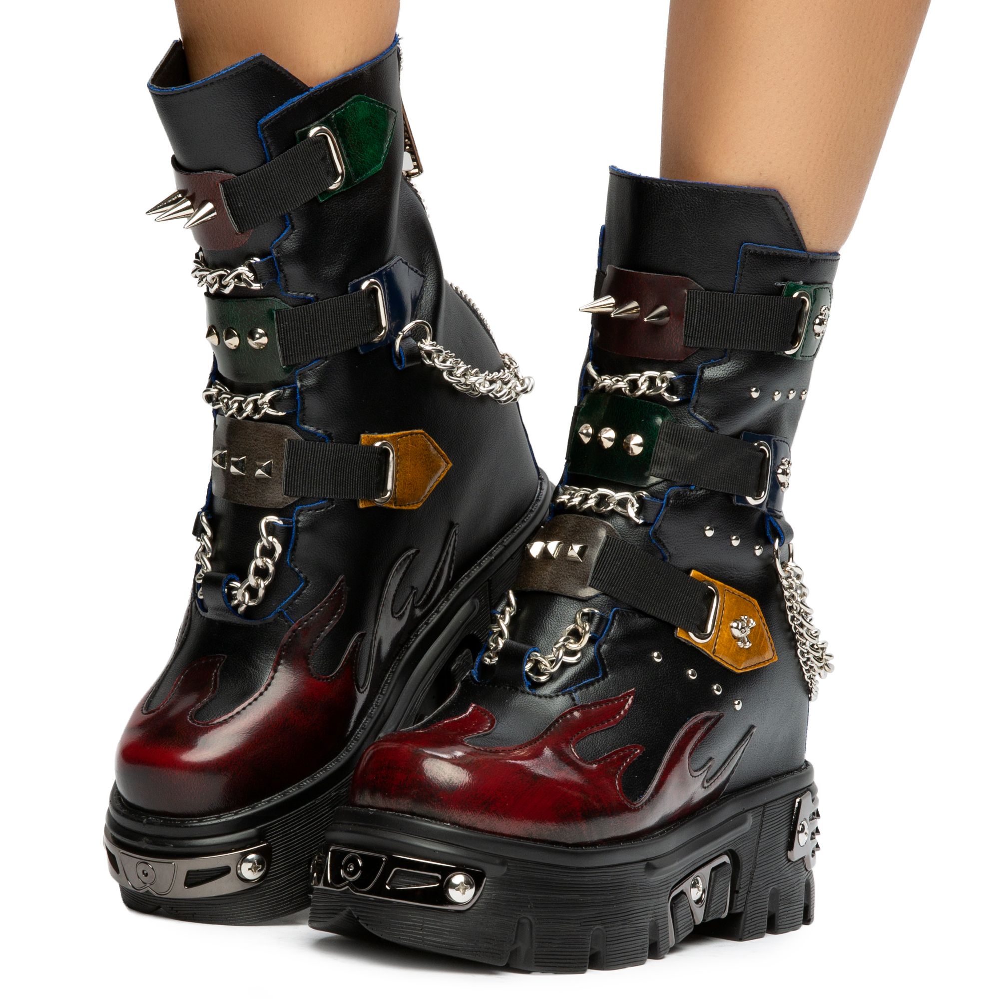 ANTHONY WANG Blue Dream Platform Booties With Studs BLUE DREAM-RED - Shiekh