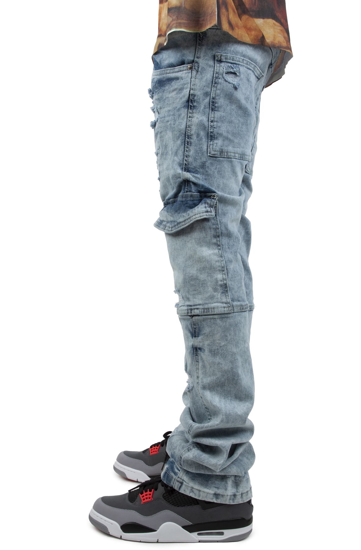 DRVN DENIM NYC Flare Stack Type Cargo Jeans BT21411-BLUE - Shiekh
