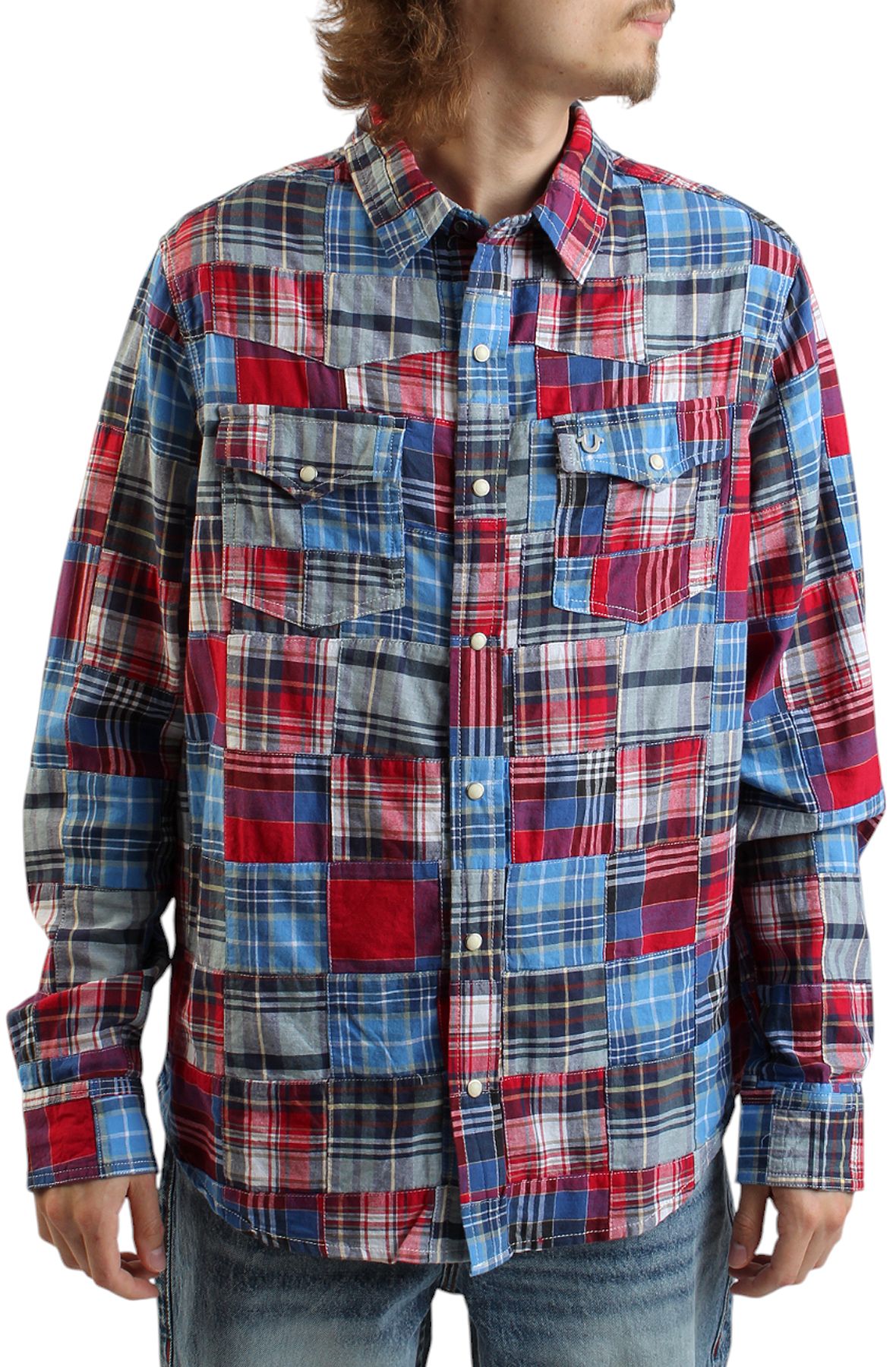 TRUE RELIGION Flannel Shirt With Plaid Patches 109041 - Shiekh