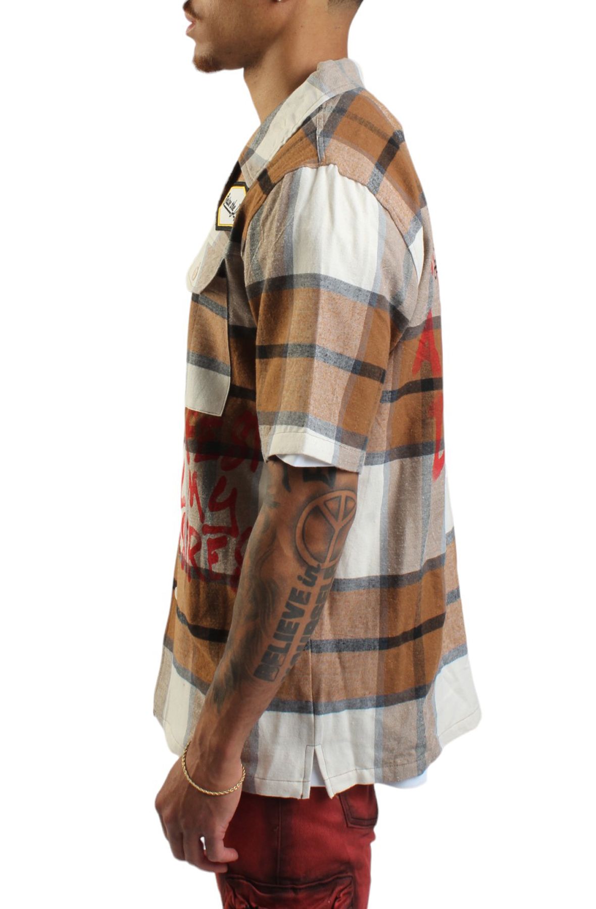 SMOKE RISE Plaid Graphic Shirt WH23292EB-RUST - Shiekh