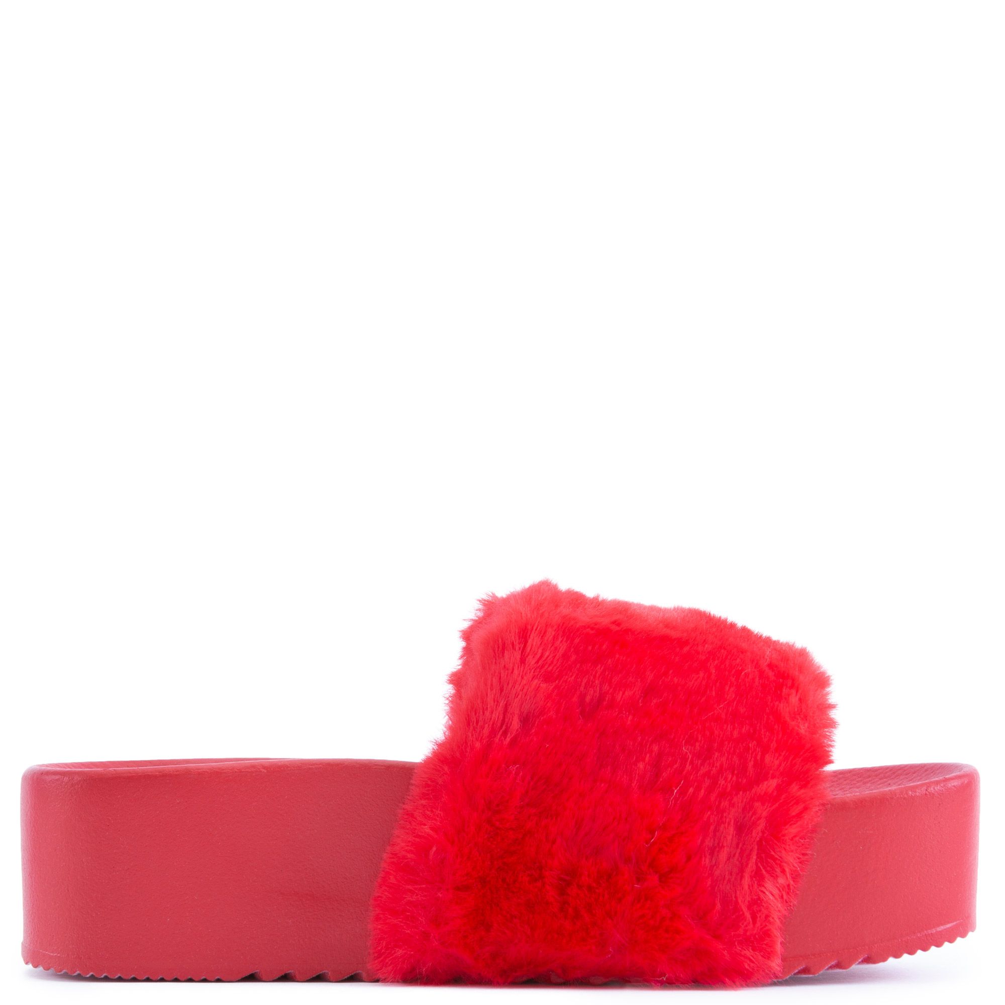 LILIANA Issy-2 Furry Platform Slides ISSY-2-RED - Shiekh