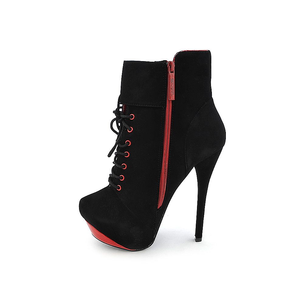 SHIEKH Women's 085 High Heel Ankle Boot 085/BLK/RED - Shiekh