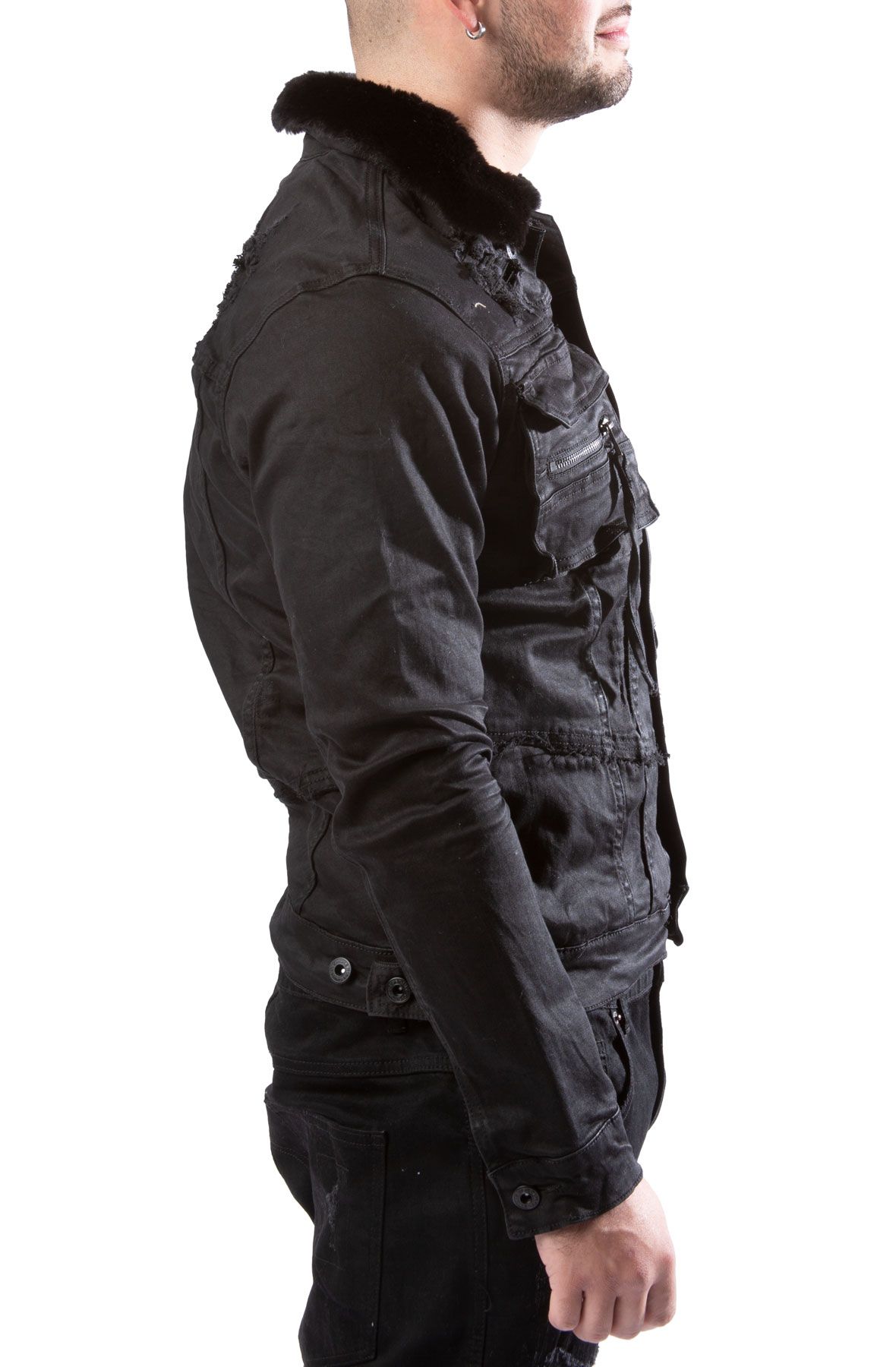 SMOKE RISE Runner Cargo Fur Jacket JJ-21616BLK - Shiekh