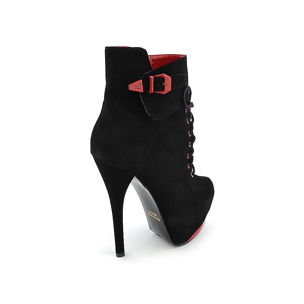 SHIEKH Women's 085 High Heel Ankle Boot 085/BLK/RED - Shiekh