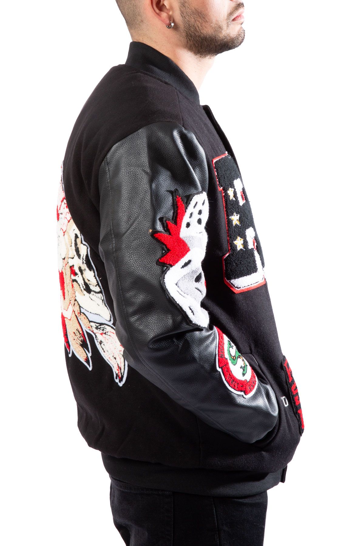 REASON Spoiler Varsity Jacket H0-147BLKRED - Shiekh