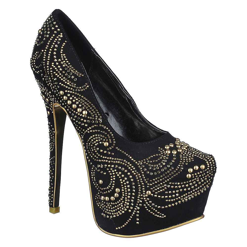 POSH 113 Platform High Heel Pump 113/BLK/GLD - Shiekh