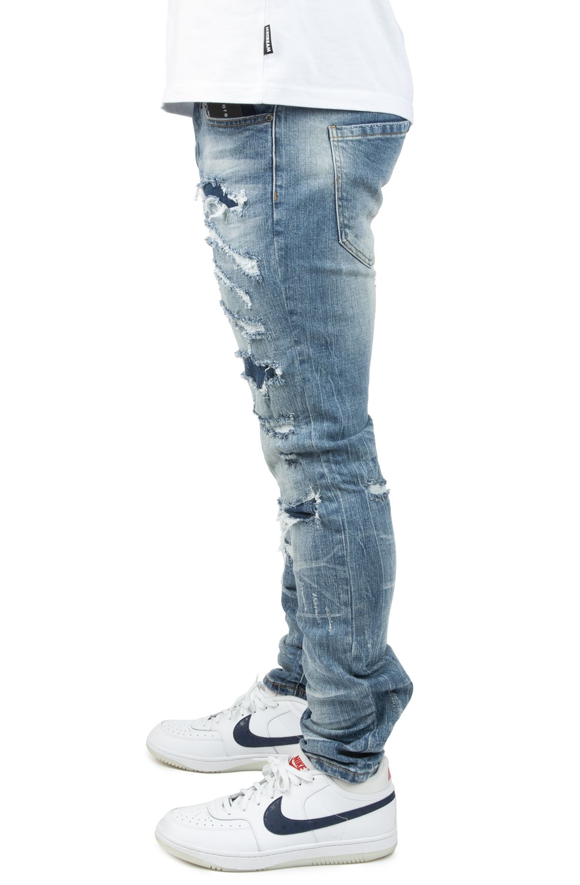 FOREIGN LOCALS Grains Distressed Jeans FL-2205BLUE - Shiekh