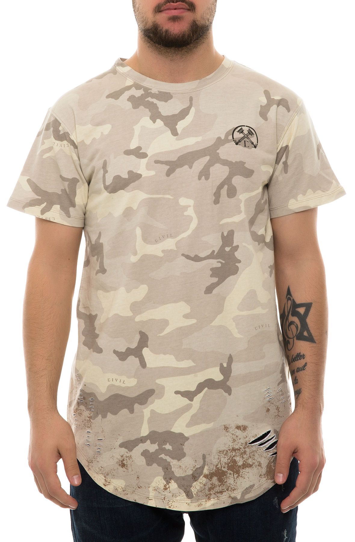 CIVIL The French Terry Wrecked Drop Tee in Camo MTP16 A520 17 CAM Shiekh
