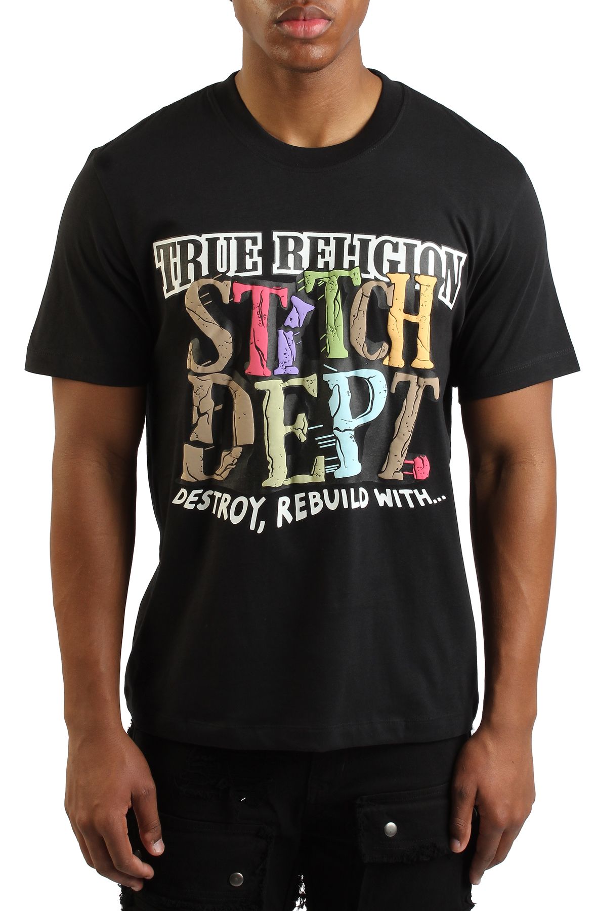 TRUE RELIGION Destroy and Rebuild Puff Print T-Shirt 109815-1001 - Shiekh