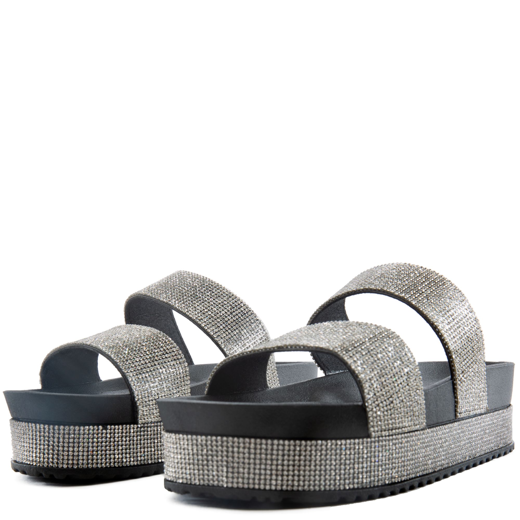 LILIANA Buffy-1 Rhinestone Band Platform Slides BUFFY-1-BLK - Shiekh