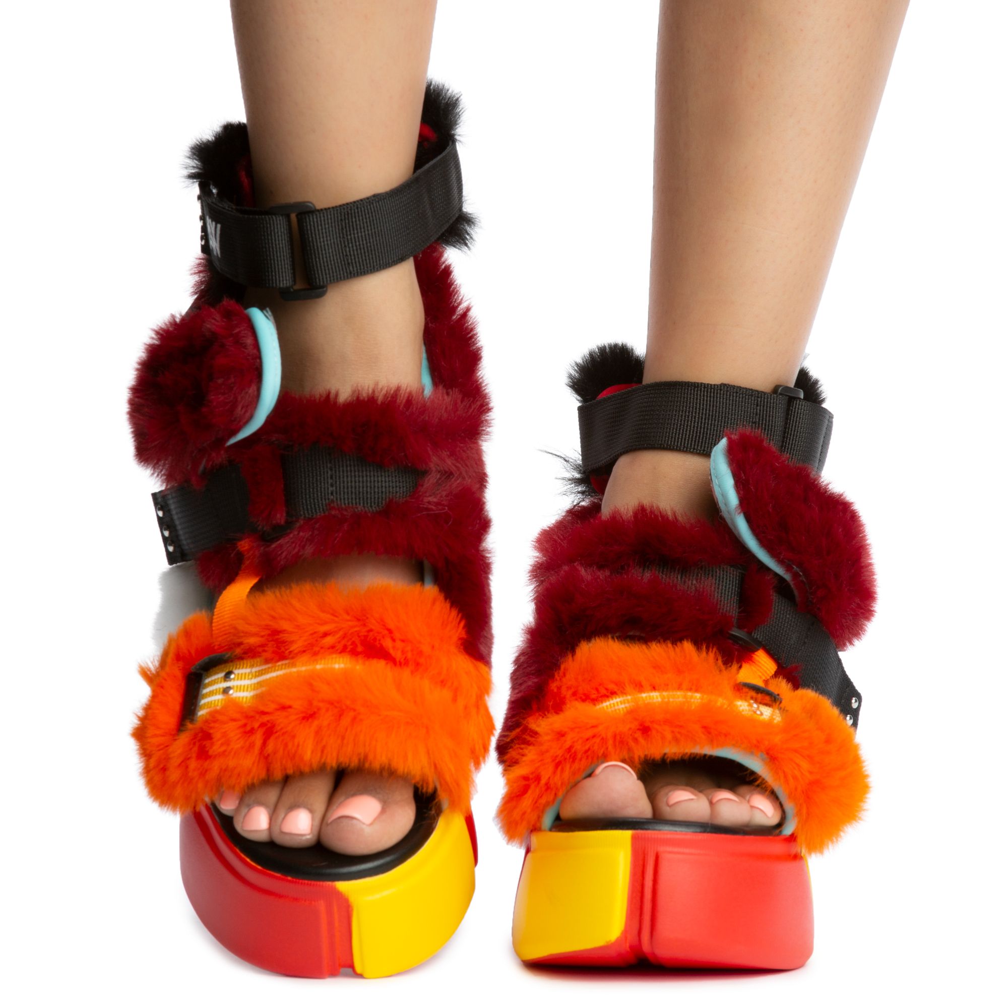ANTHONY WANG Cranberry-14 Fur Platform Sandals CRANBERRY-14-MLT - Shiekh