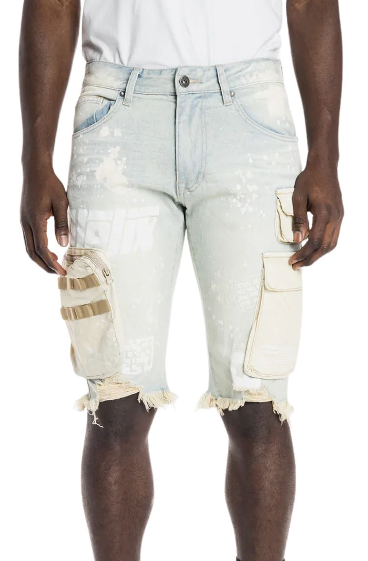 SMOKE RISE Mix Media Cargo Denim Short JS22237-NBLUE - Shiekh