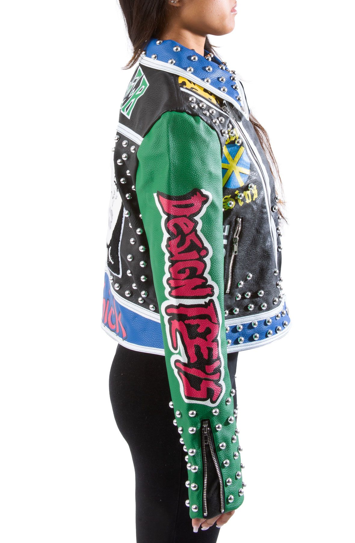 AZALEA WANG Cry Baby Leather Jacket CRYBABY-BLU-MUL - Shiekh