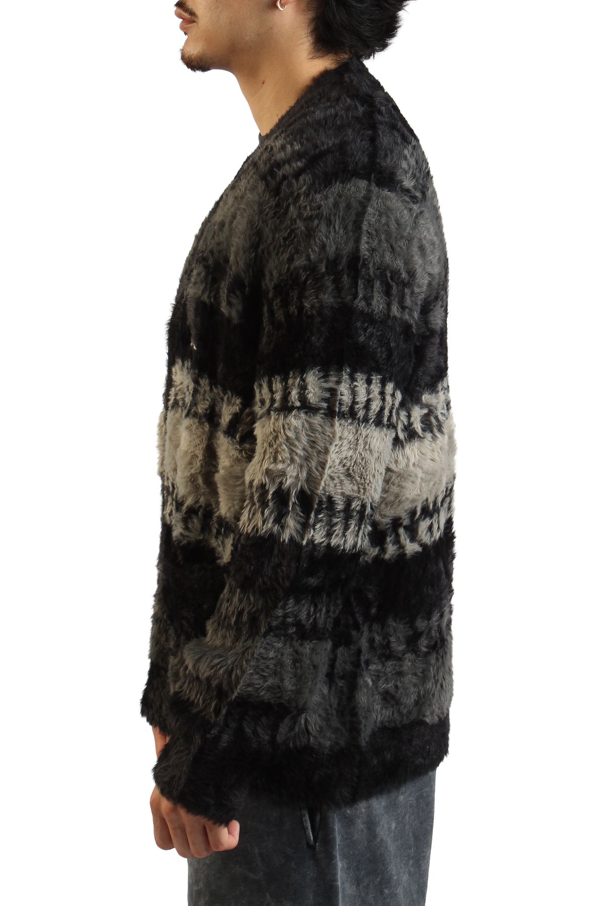 PAPER PLANES Zig Zag Stich Fuzzy Cardigan 300500-BLK - Shiekh