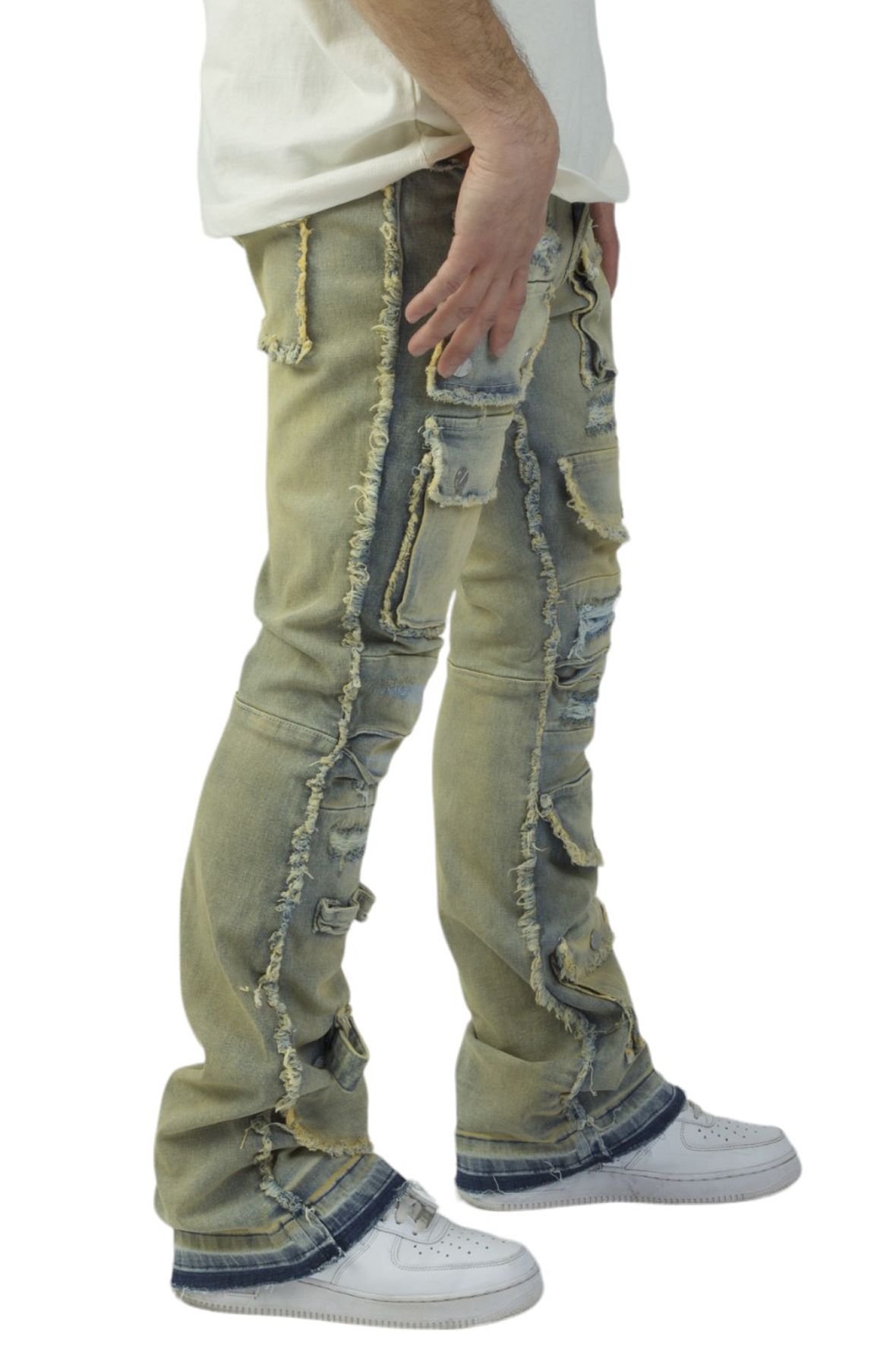 FIRST ROW Utility Cargo Stacked Jeans FRP3011-LST - Shiekh