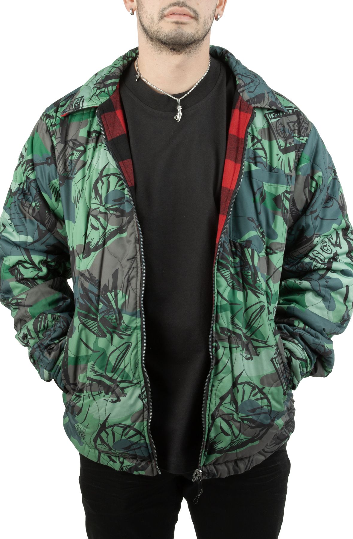 TANGO HOTEL ABSTRK Reversible Flannel Shirt Jacket THB2191KT-RED - Shiekh