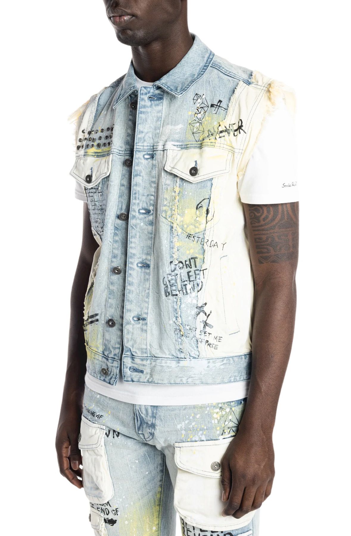 SMOKE RISE Jaxon Cut OFF Denim Vest JV22244-BLUE - Shiekh