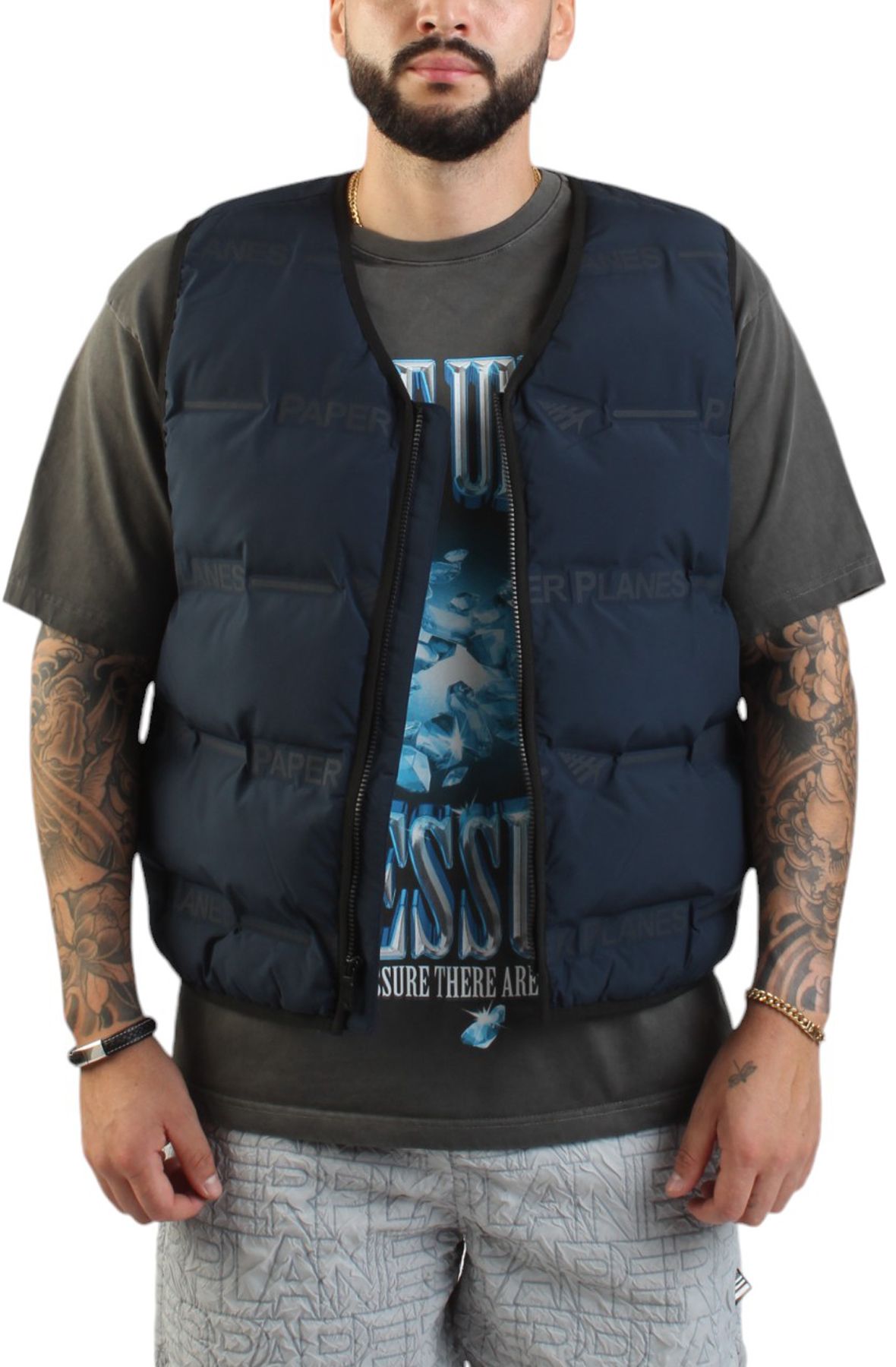 PAPER PLANES Embossed Puffer Vest 400064SKY - Shiekh
