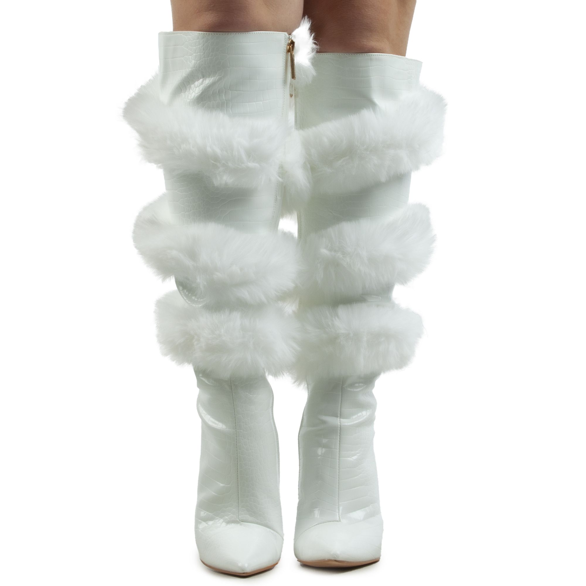 CAPE ROBBIN Yulia Fur Wrapped Knee High Boot YULIA-WHT - Shiekh