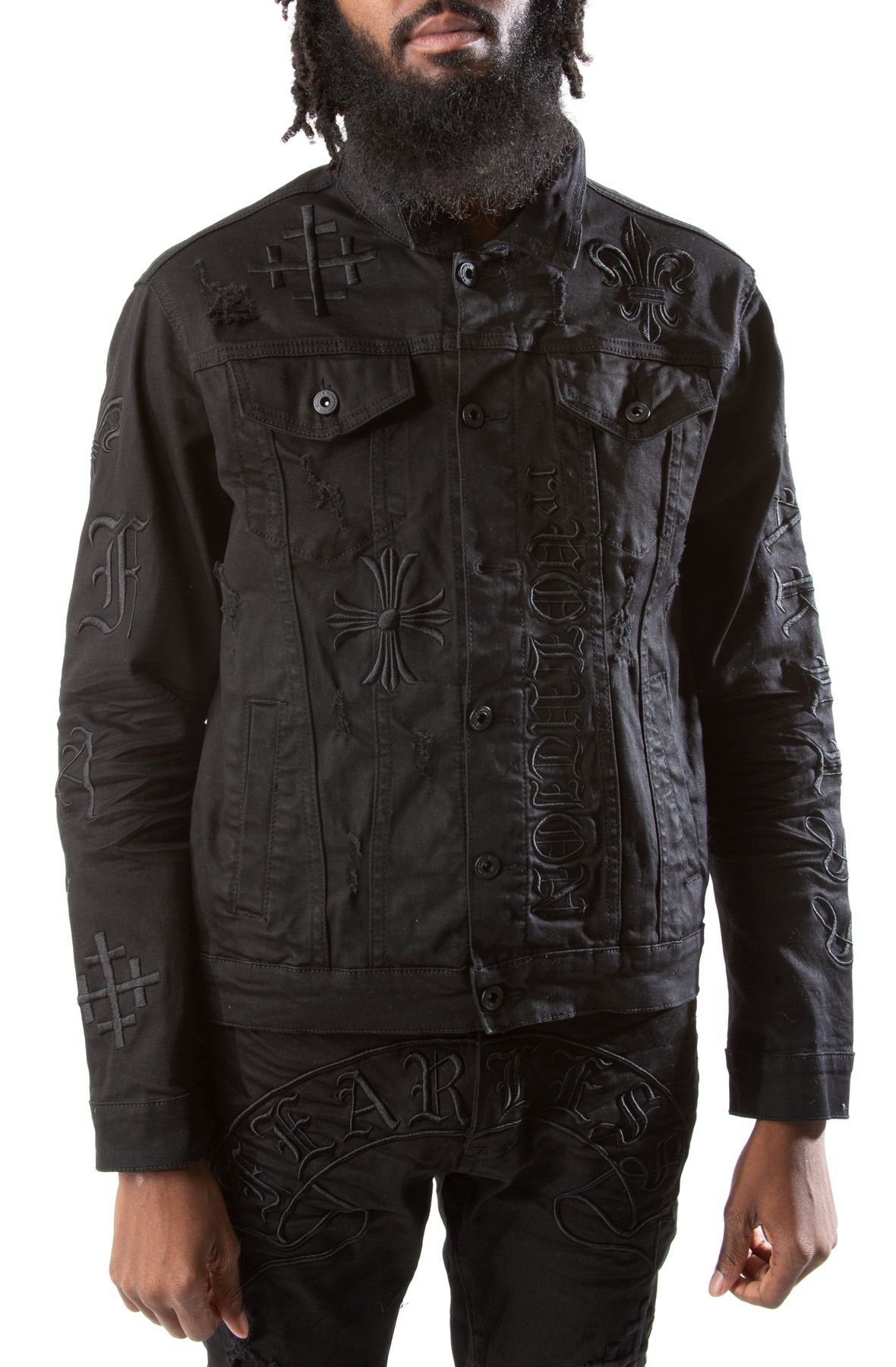 SMOKE RISE Iron Heart Denim Jacket JJ21735-BLK - Shiekh