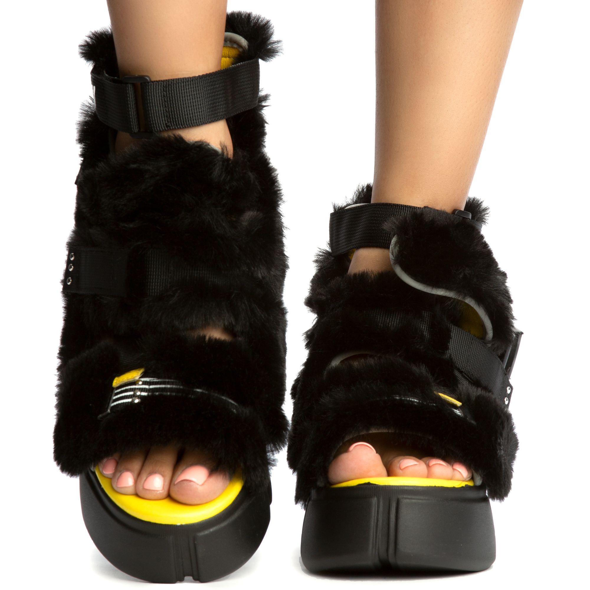 ANTHONY WANG Cranberry-14 Fur Platform Sandals CRANBERRY-14-BLK - Shiekh