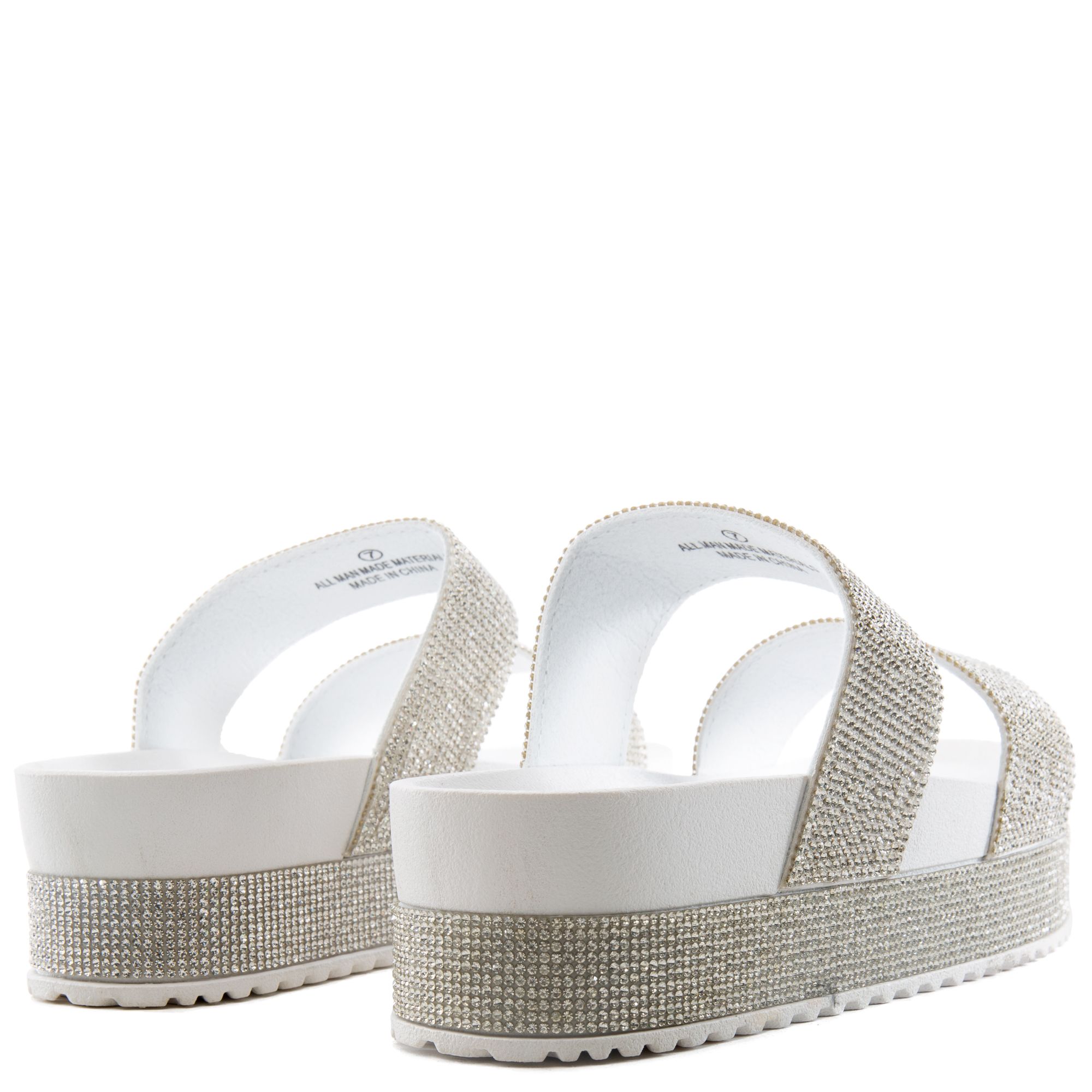LILIANA Buffy-1 Rhinestone Band Platform Slides BUFFY-1-WHT - Shiekh