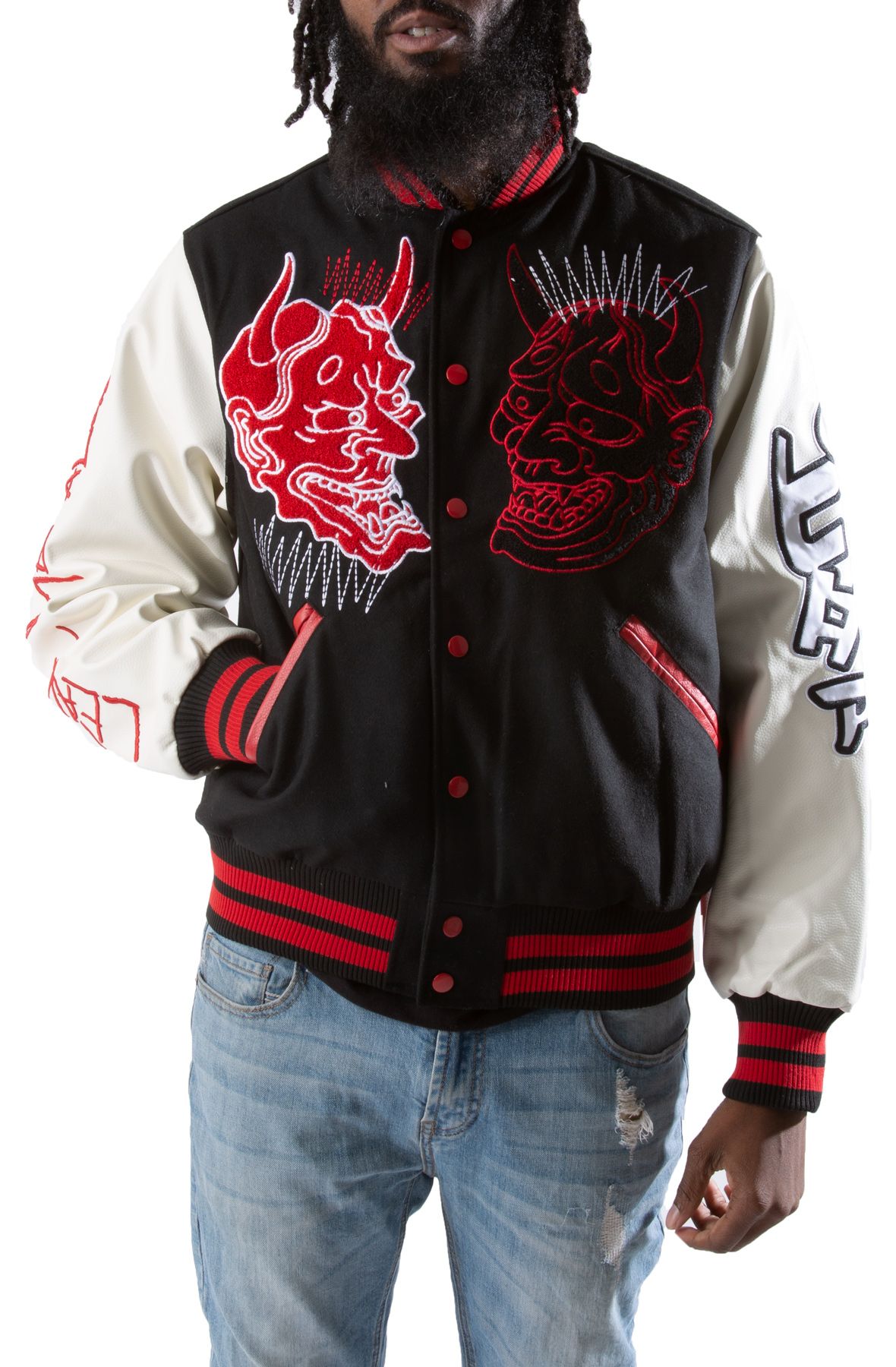 SMOKE RISE Oni Demon Varsity Jacket WW21783-BLK - Shiekh