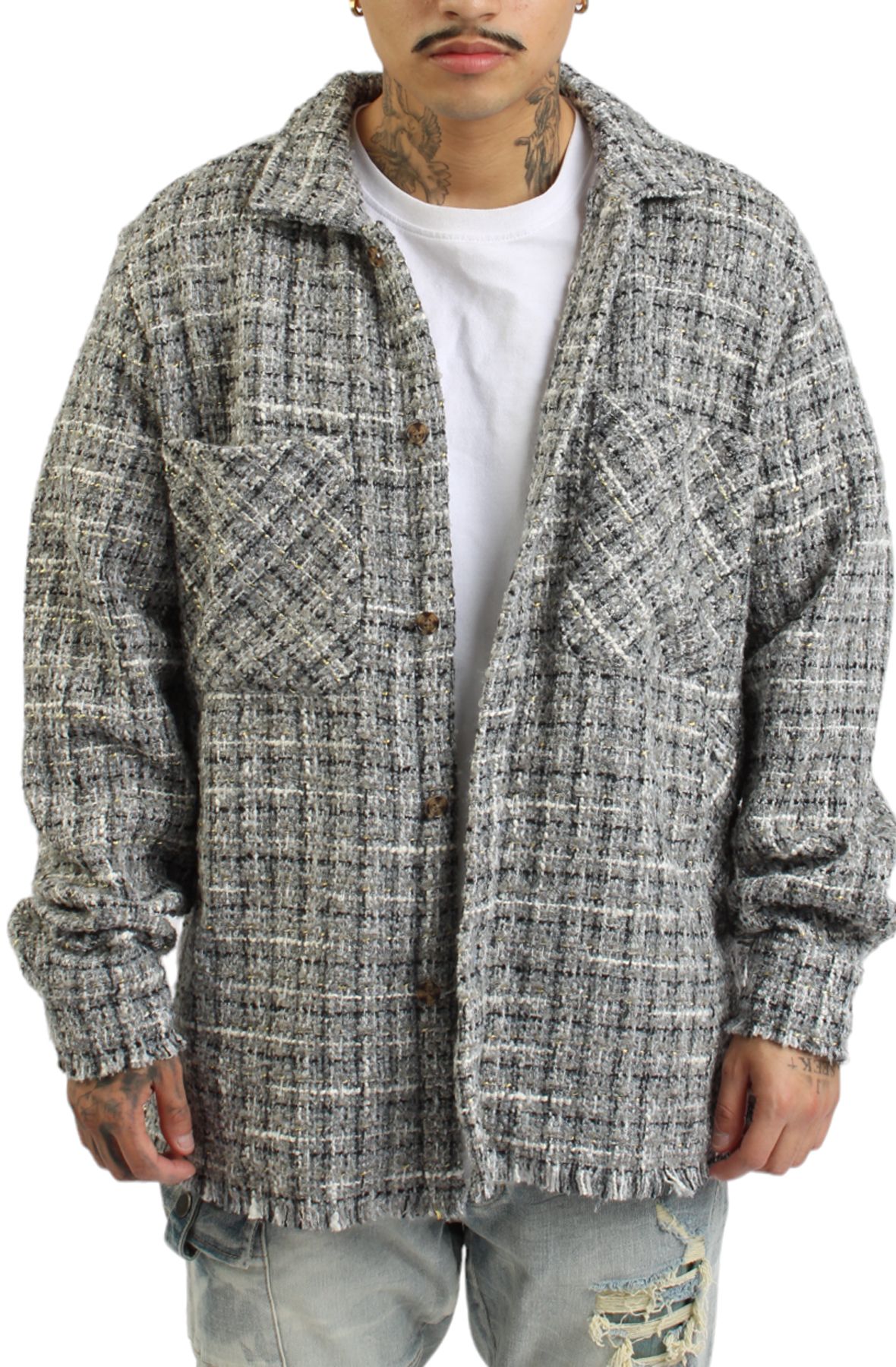 REBEL MINDS Tweed Shacket 632-713GRY - Shiekh