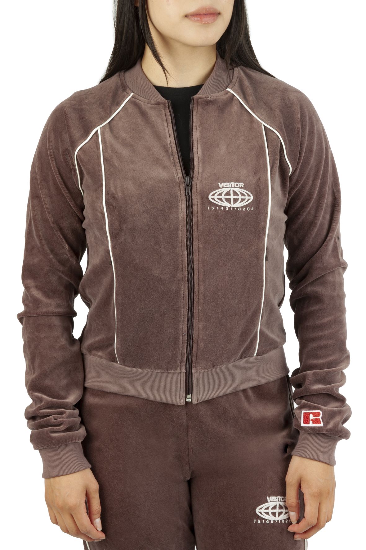 VISITOR OF EARTH Visitor Velour Zip Jacket VOEJCKT006-BROWN - Shiekh