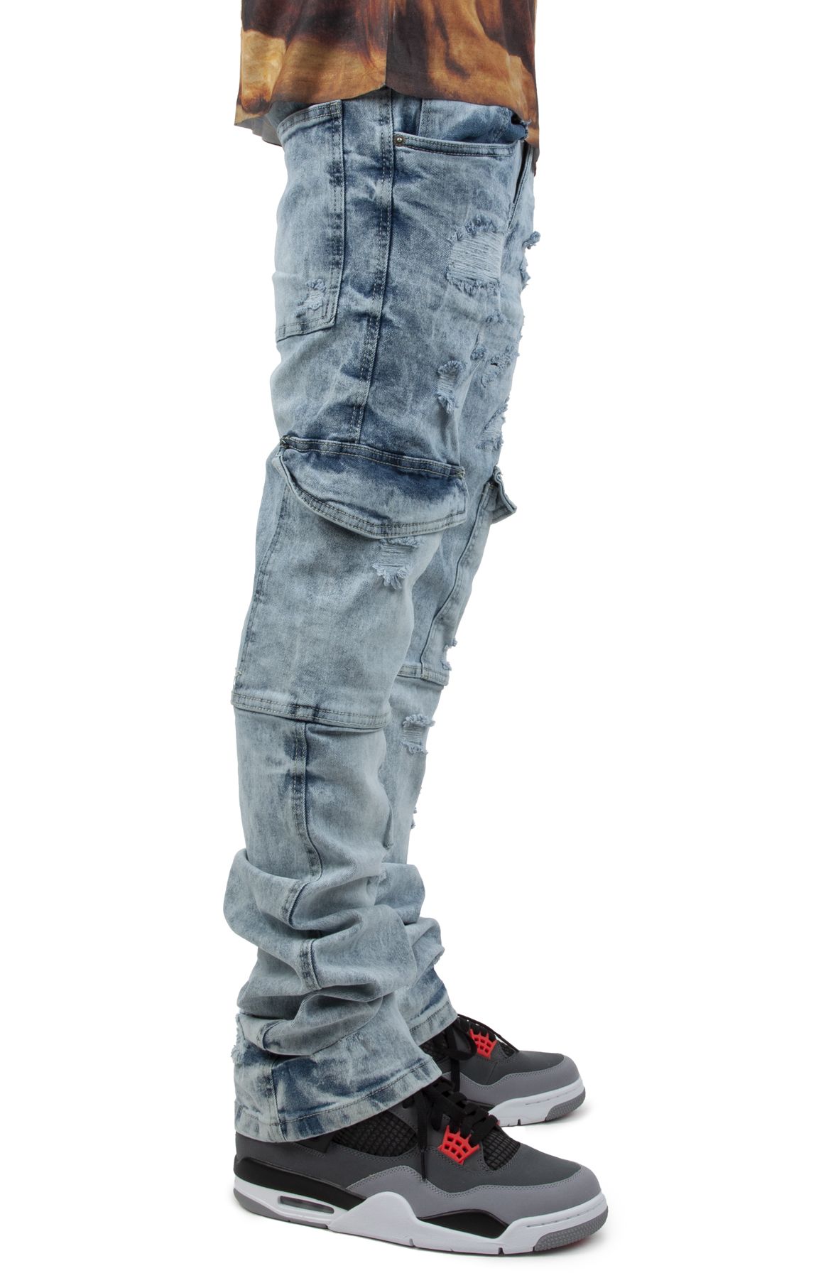 DRVN DENIM NYC Flare Stack Type Cargo Jeans BT21411-BLUE - Shiekh