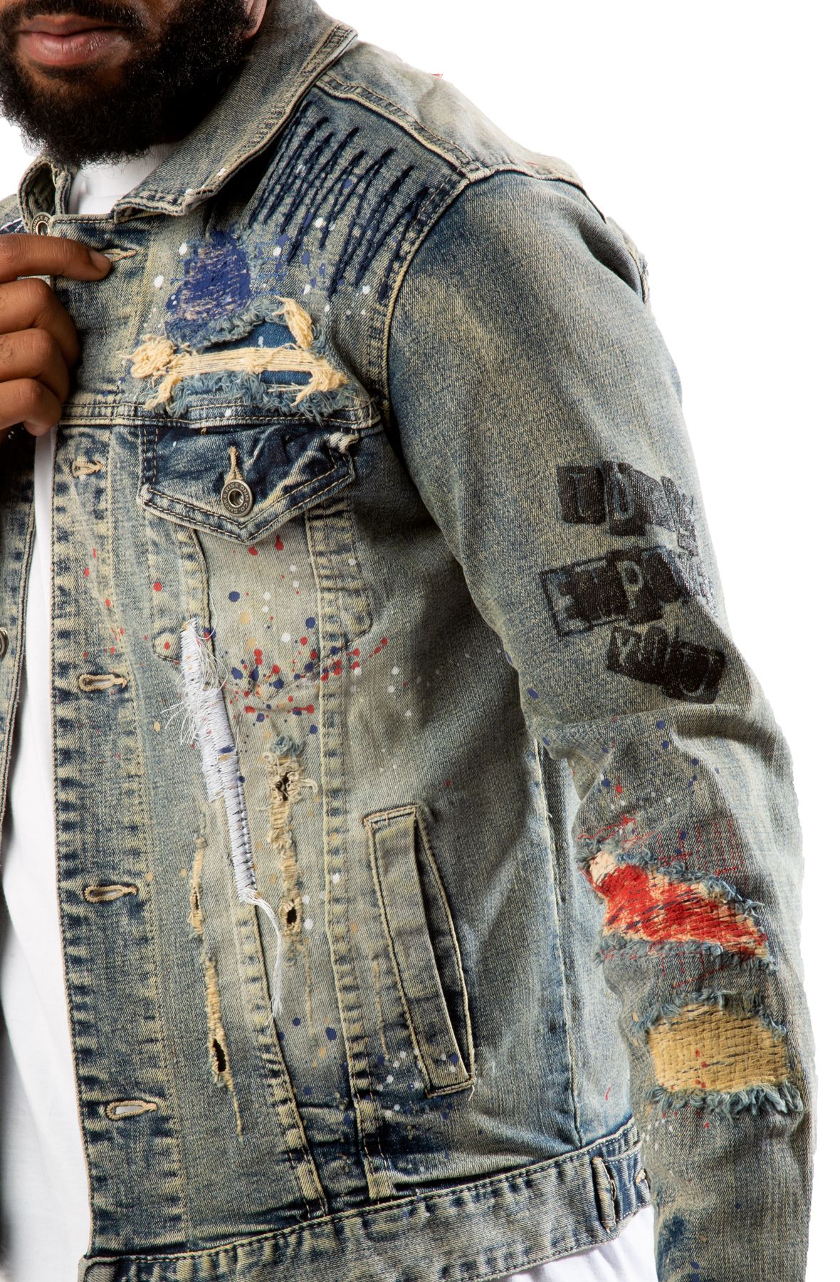 SMOKE RISE Heritage Denim Skull Jacket JJ21611-HBLUE - Shiekh