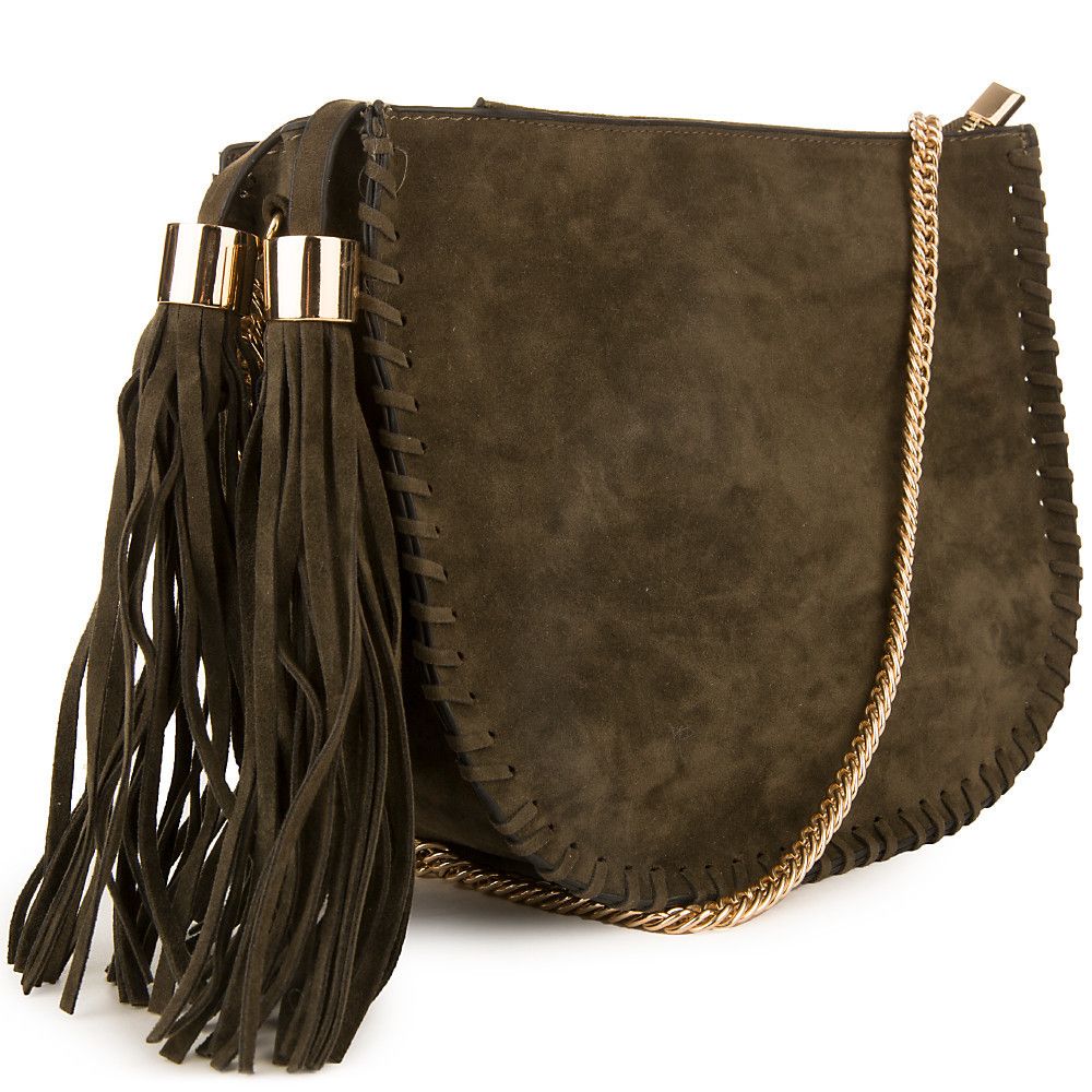 INSTYLE Women’s Fringe Suede Shoulder Purse ISH002/ARMY GREEN - Shiekh