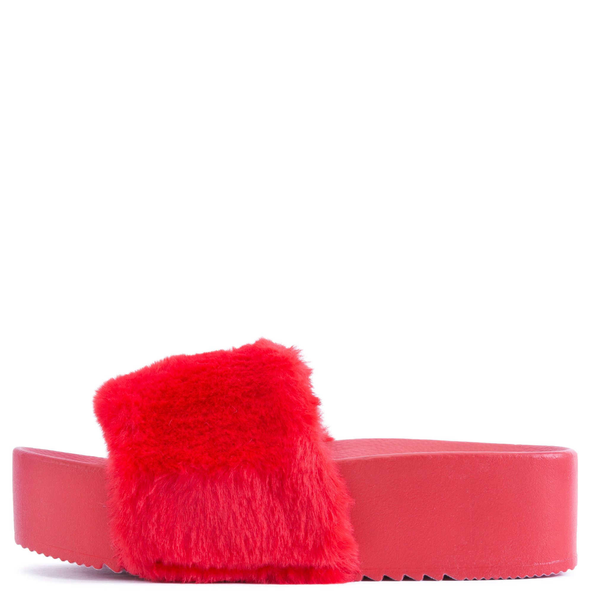 LILIANA Issy-2 Furry Platform Slides ISSY-2-RED - Shiekh