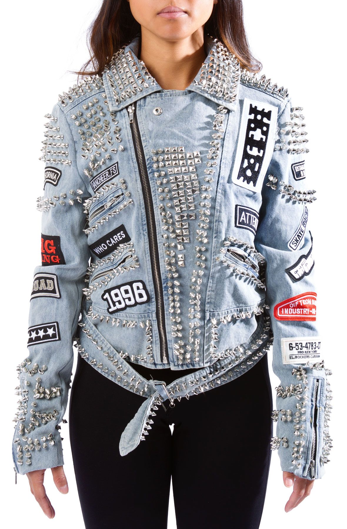 AZALEA WANG ACDC Denim Studded Jacket ACDC-DENIM-LTBLU - Shiekh
