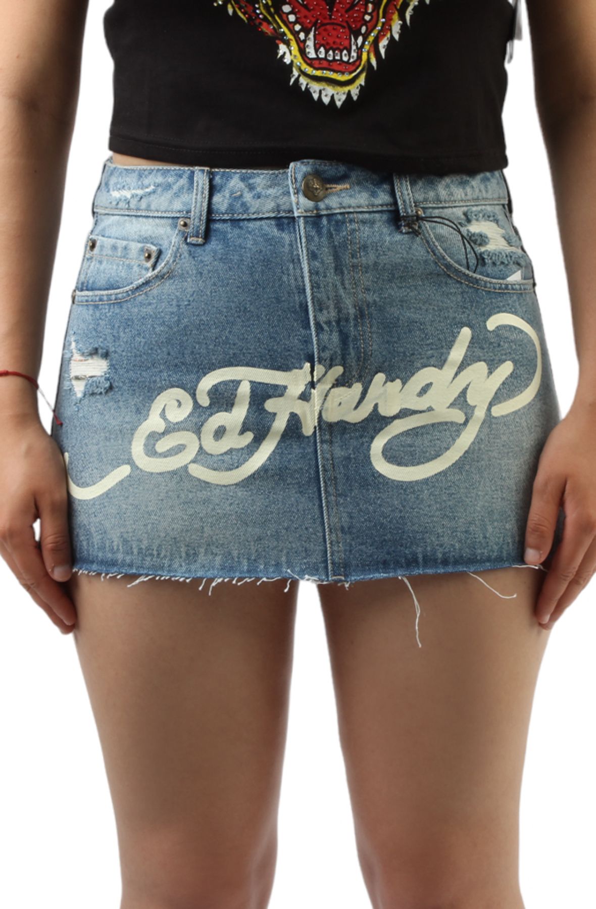 ED HARDY MULTI TATTOO DENIM SKIRT WEHD6000-6 - Shiekh